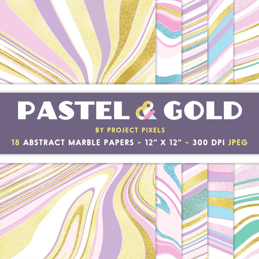 Pastel & Gold Marble Digital Paper, Pastel Pink Gold Paper, Glitter ...