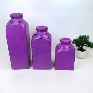 PURPLE POTTERY VASE Set , Purple Vase Set, Purple Ceramic Vase Set, 3 ...