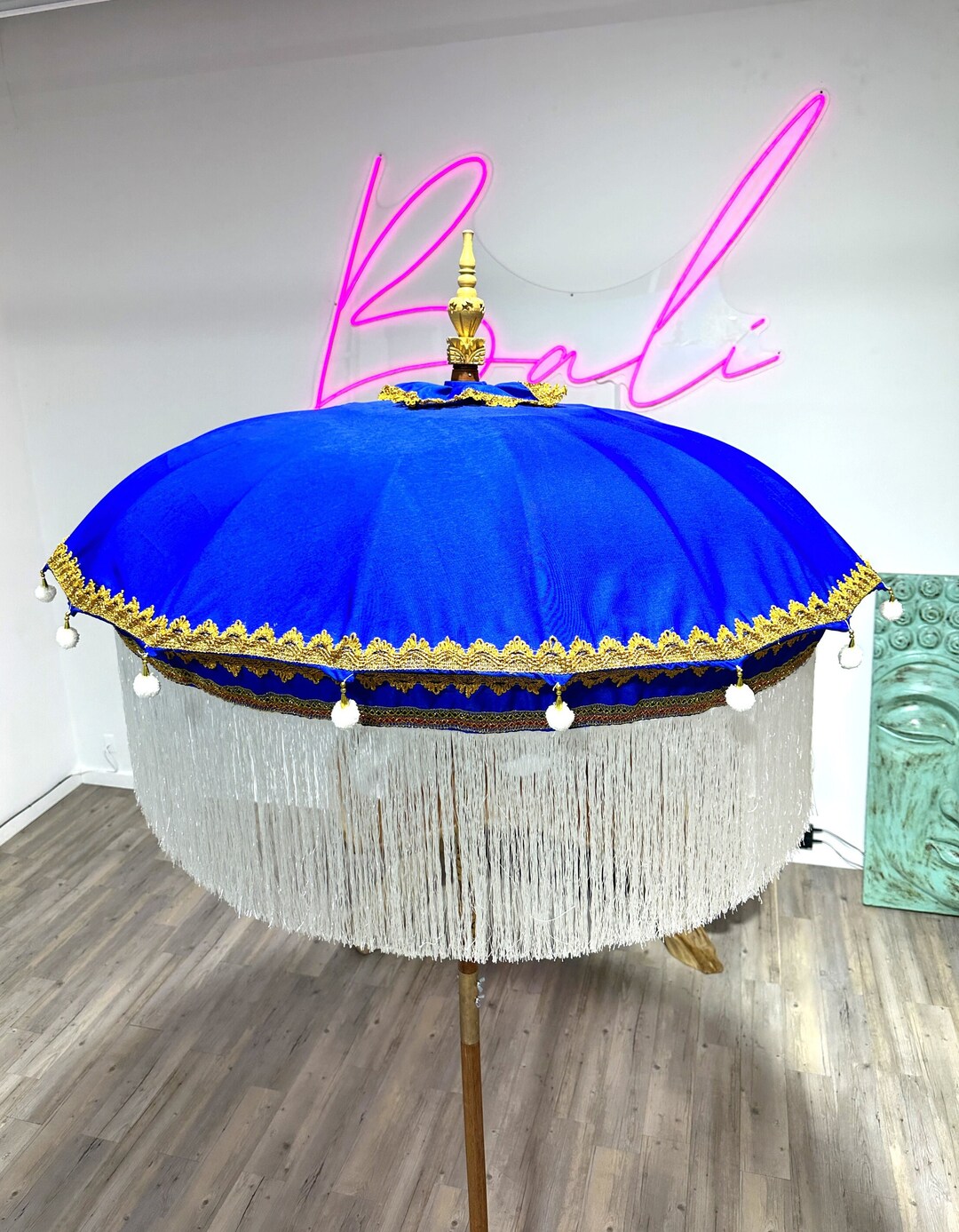 BLUE GARDEN PARASOL, Balinese Full Fringe Umbrellas, Boho Style ...