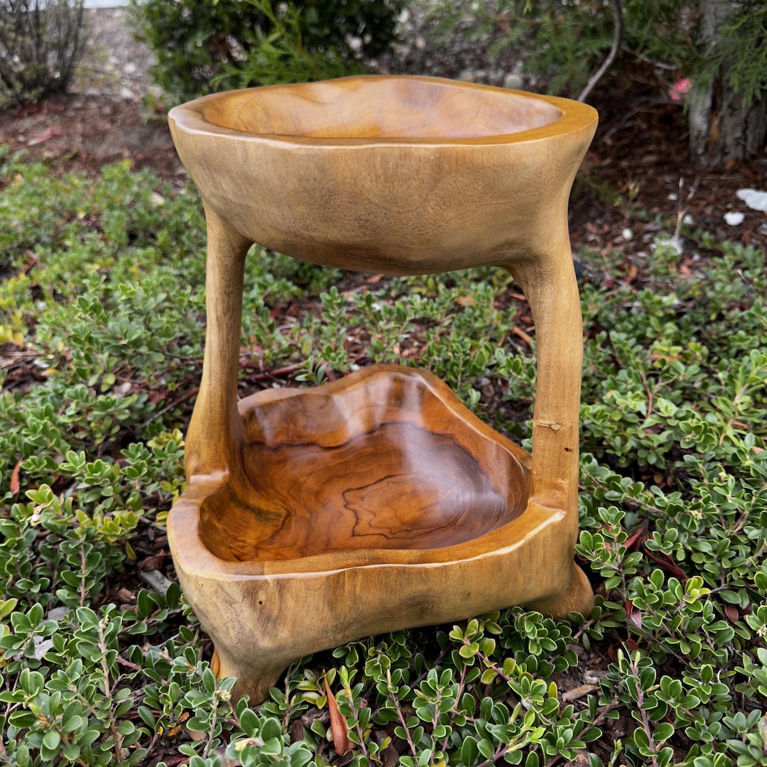 DOUBLE TIER SPA Stand, Wood Shower Caddy, Rustic Wood Bowl, Double Bowl ...