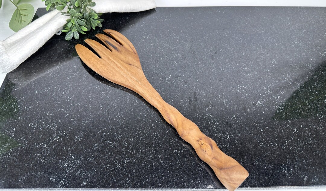 WOOD KITCHEN UTENSIL Set, Vintage Wooden Fork, Hand Carved Fork, Teak ...