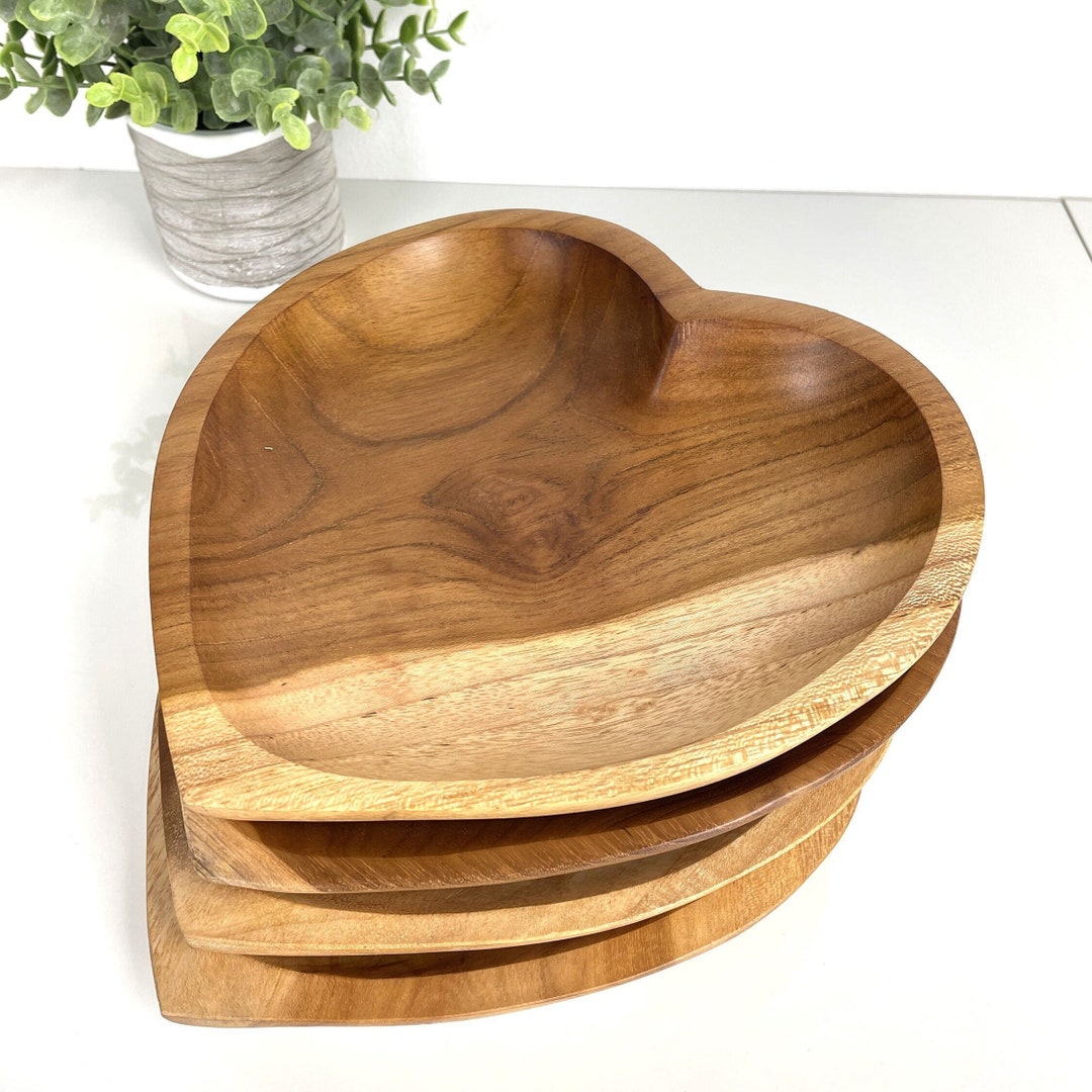 HEART SHAPED PLATES, Wood Heart Plate Set, 4-piece Plate Set, Wooden ...