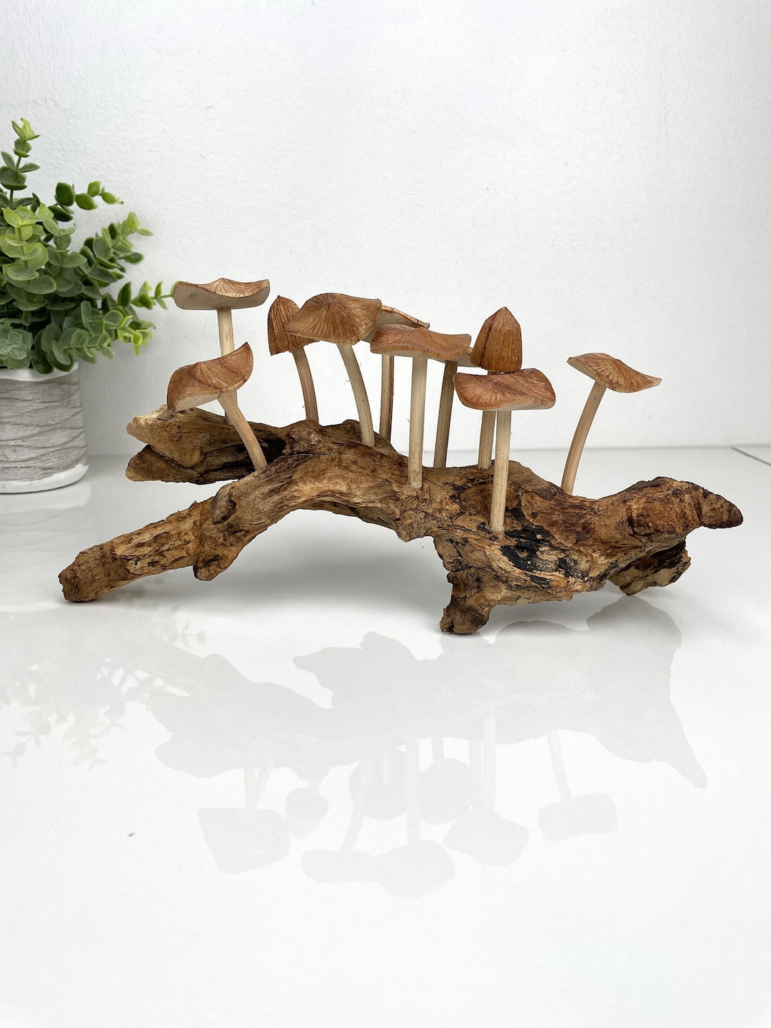 MUSHROOM CLUSTER LOG, Wooden Mushroom Sculpture, Teak Wood Mushrooms ...