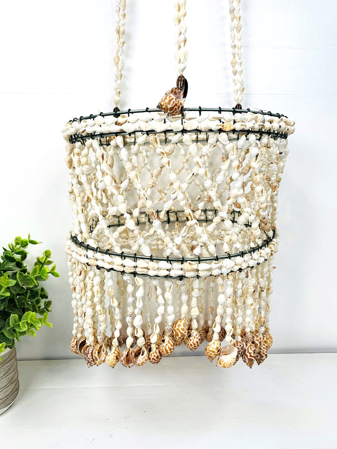 SHELL PLANT BASKET, Seashell Plant Hanger, Vintage Seashell Hang, Shell ...