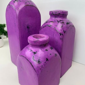 PURPLE POTTERY VASE Set , Purple Vase Set, Purple Ceramic Vase Set, 3 ...