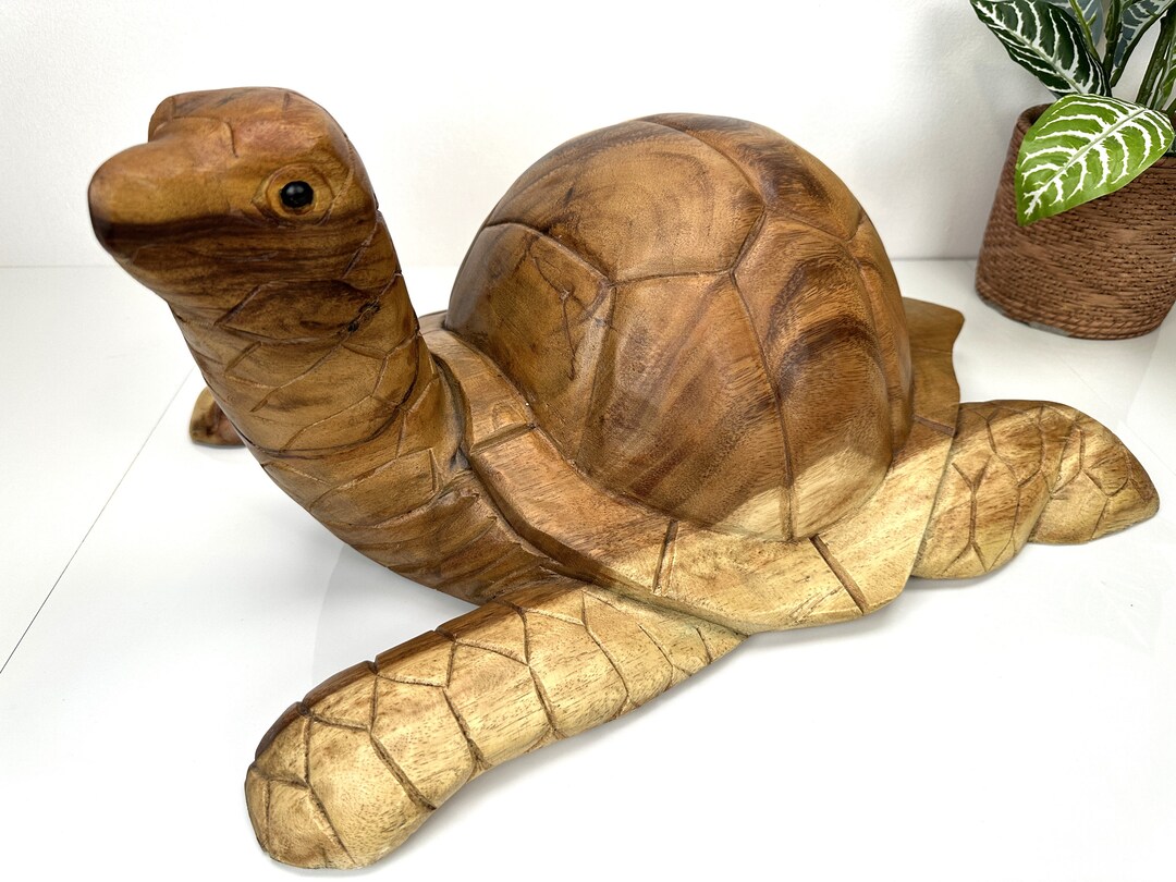 TORTOISE CARVED STATUE, Turtle Wooden Carving, Balinese Carved Turtle ...