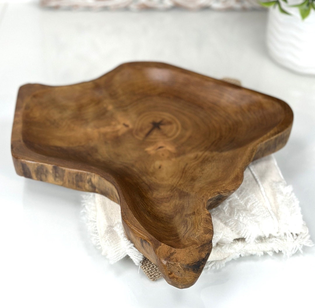 RUSTIC WOOD PLATTER, Natural Wood Slab, Teak Wood Tray, Live Edge ...