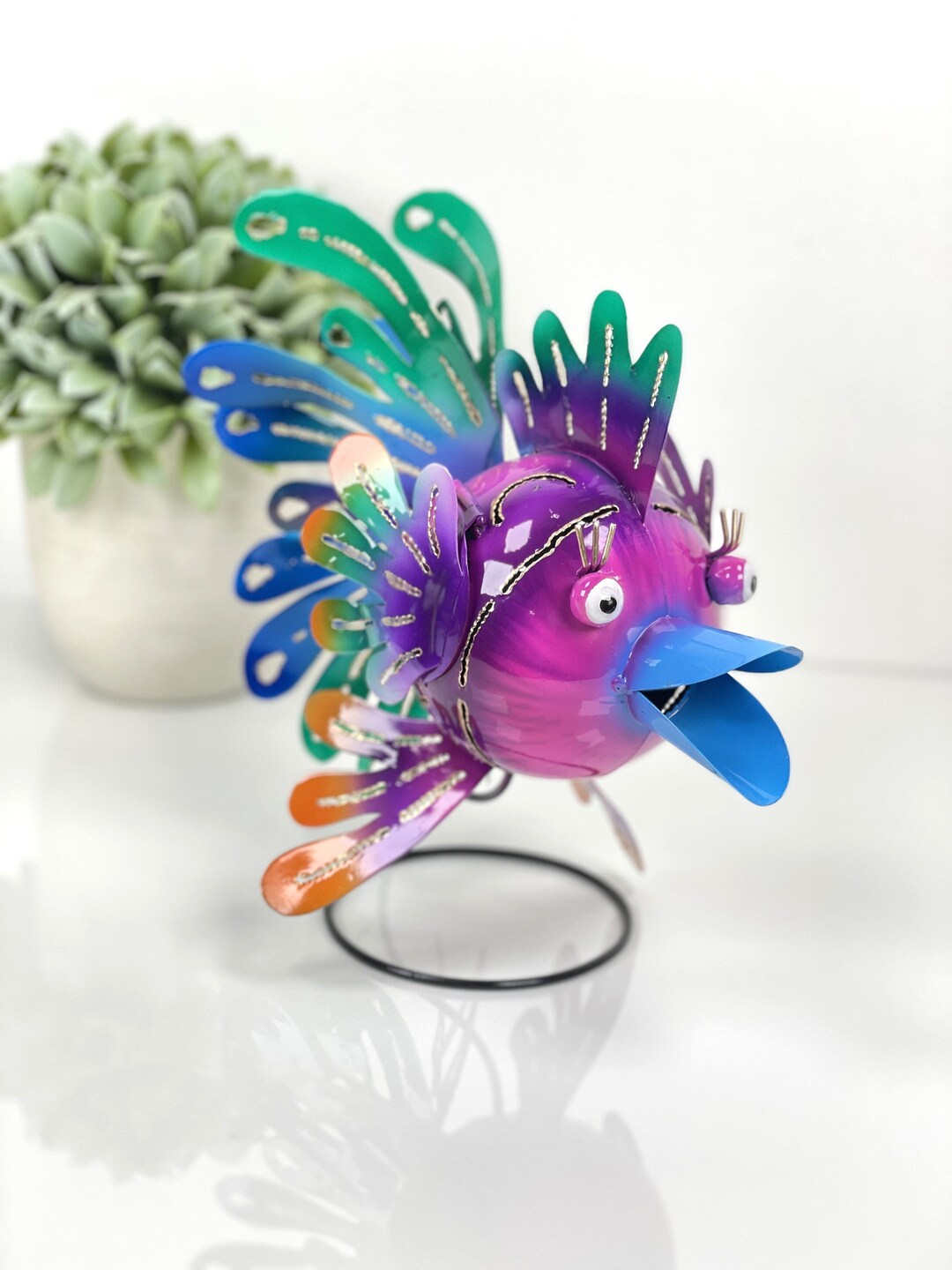 RAINBOW FISH LANTERN, Decorative Fish Figurine, Colorful Fish Art ...