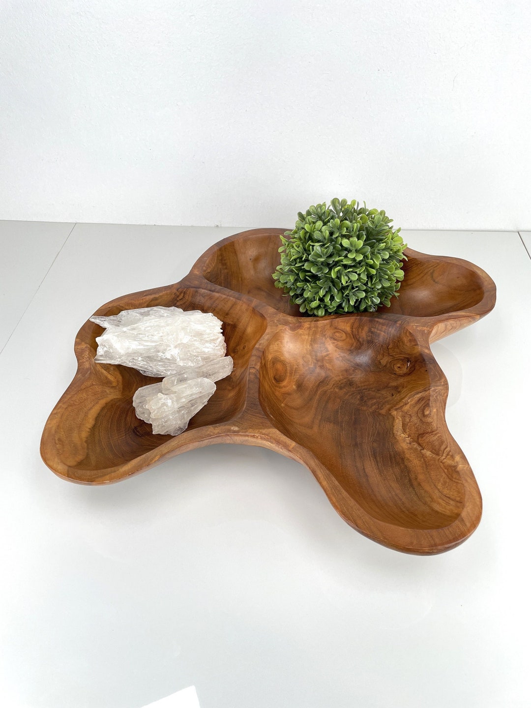 SECTIONED TEAK PLATTER, 3 Section Wood Platter, Live Edge Tray, Teak ...