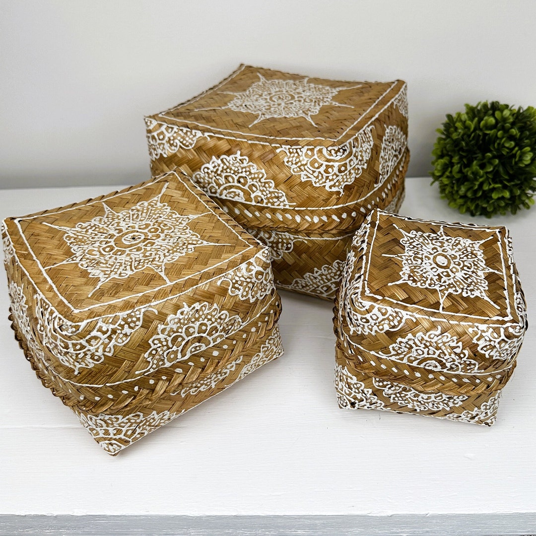 BAMBOO STORAGE BASKET, Hand Crafted Box, Henna Box, Woven Bamboo Box ...