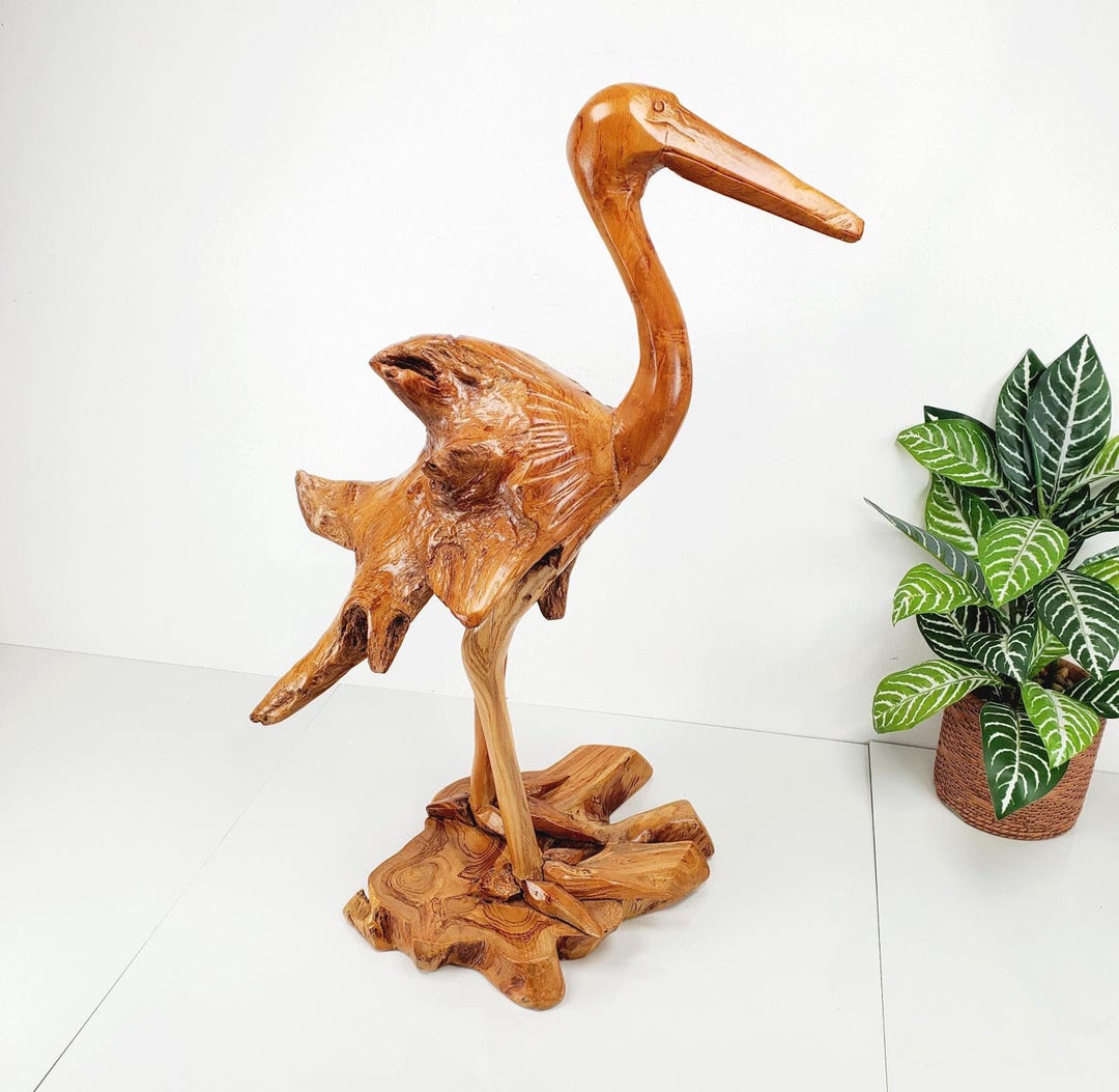 STORK BIRD CARVING, Wood Bird Sculpture, Wooden Crane Bird, Bird Art ...