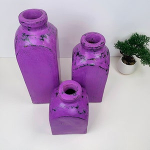 PURPLE POTTERY VASE Set , Purple Vase Set, Purple Ceramic Vase Set, 3 ...