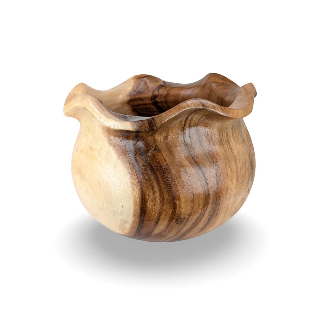 Round Teak Pot, Live Edge Teak Pot, Teak Pot, Handcrafted Teak Pot ...