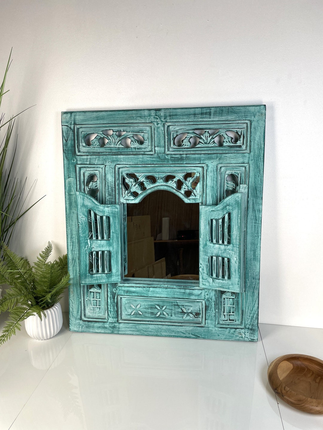 HAND CARVED MIRROR, Boho Decor Mirror, Bali Mirror, Boho Coastal Art ...