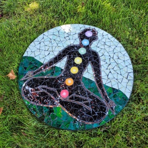 MOSAIC CHAKRA HANG, Rainbow Mosaic Tile, Yoga Wall Hang, Meditating ...