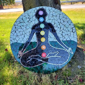 MOSAIC CHAKRA HANG, Rainbow Mosaic Tile, Yoga Wall Hang, Meditating ...