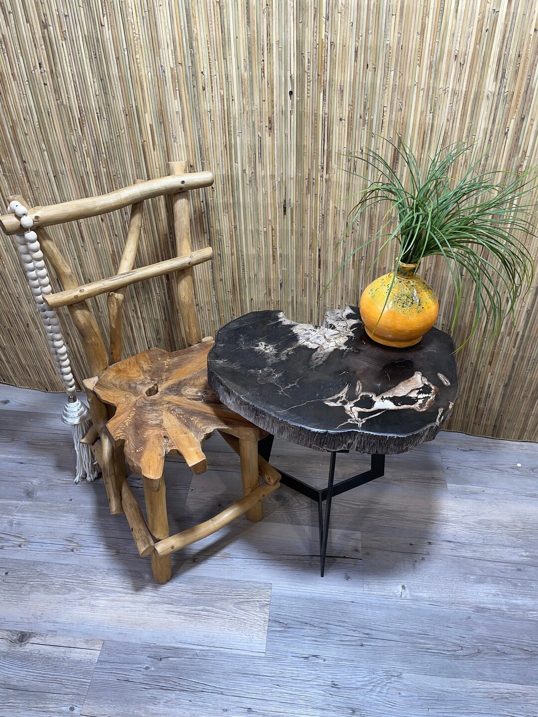 RUSTIC STONE TABLE, Petrified Wood Slab Table, Stone End Table, Live ...