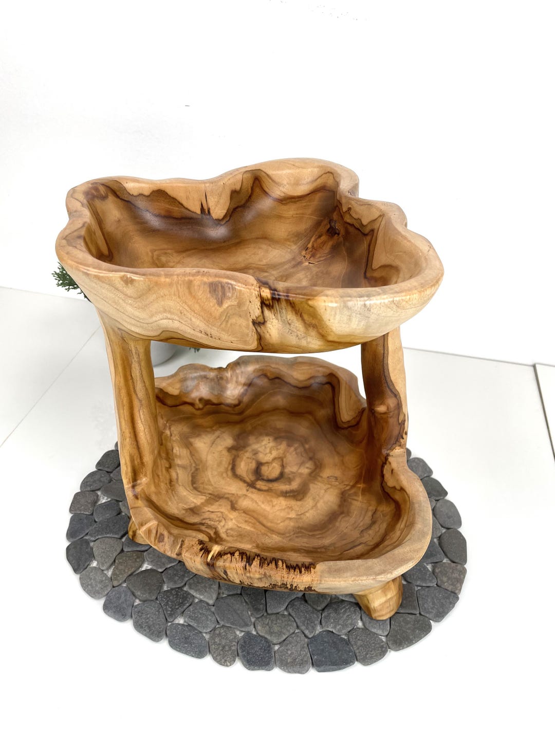 TIERED FRUIT BOWL, 2-tier Wood Stand, Double Bowl Stand, Wooden Fruit ...