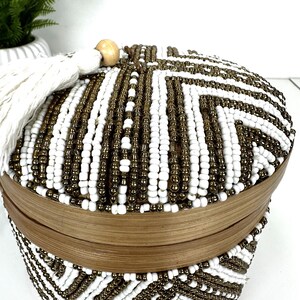 TRINKET BEADED BOX, Round Beaded Basket, Hand Woven Basket, Decorative Beaded Basket, Bali ...
