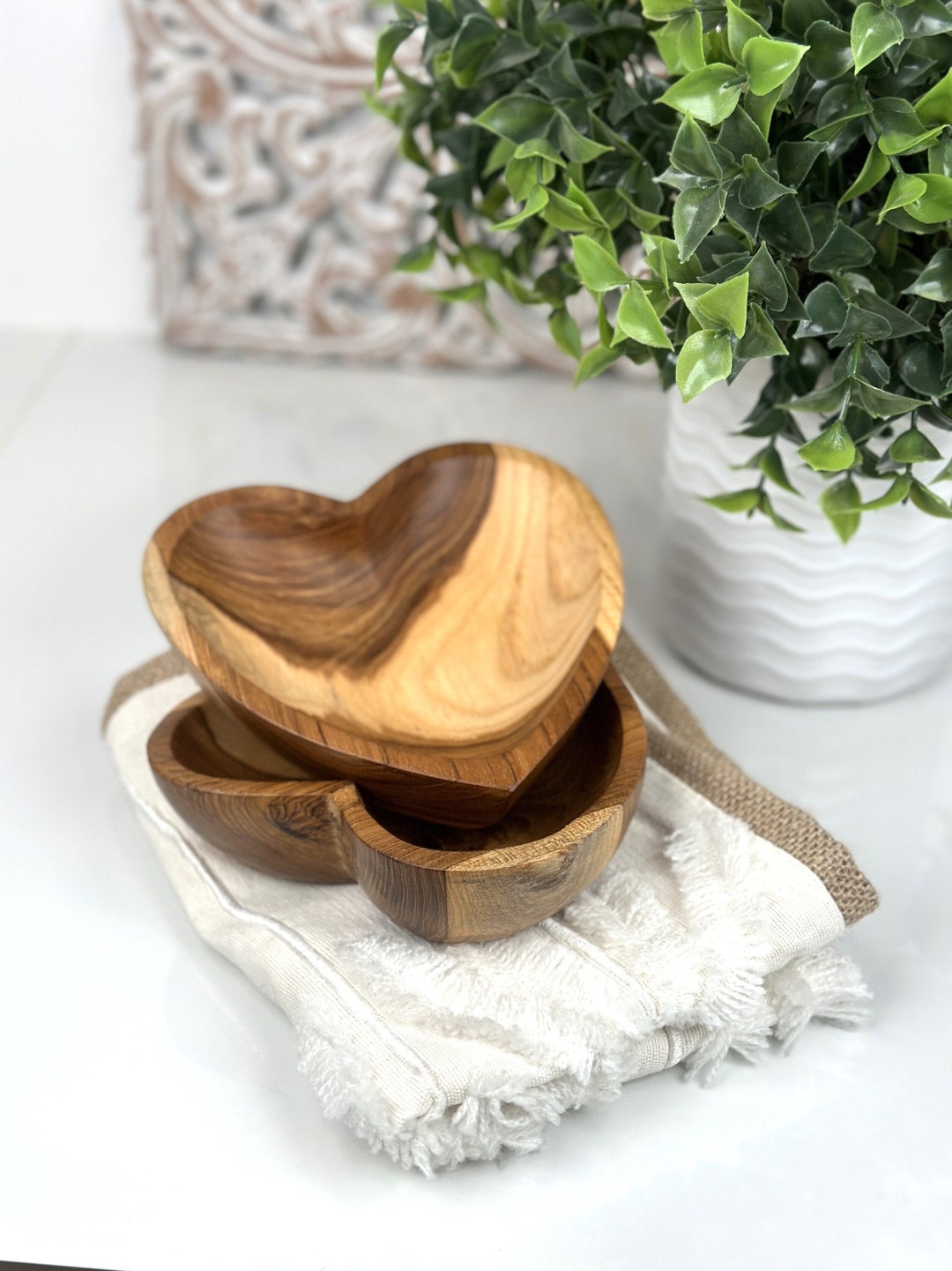 HEART SHAPED PLATES, Wood Heart Plate Set, 2-piece Plate Set, Wooden ...