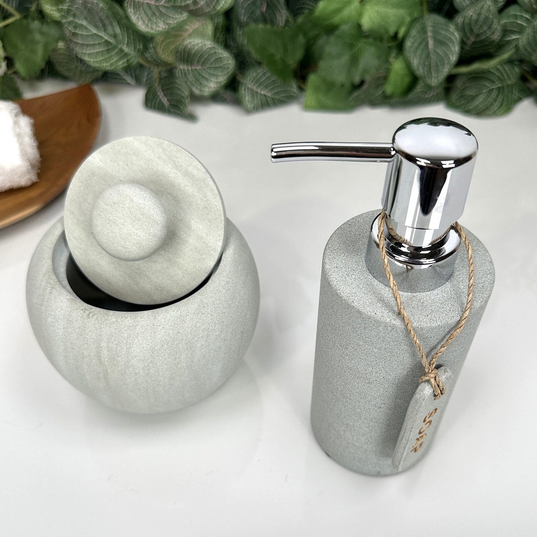 TERRACOTTA DISPENSER SET, Stone Bath Accessory, Natural Stone Dispenser ...