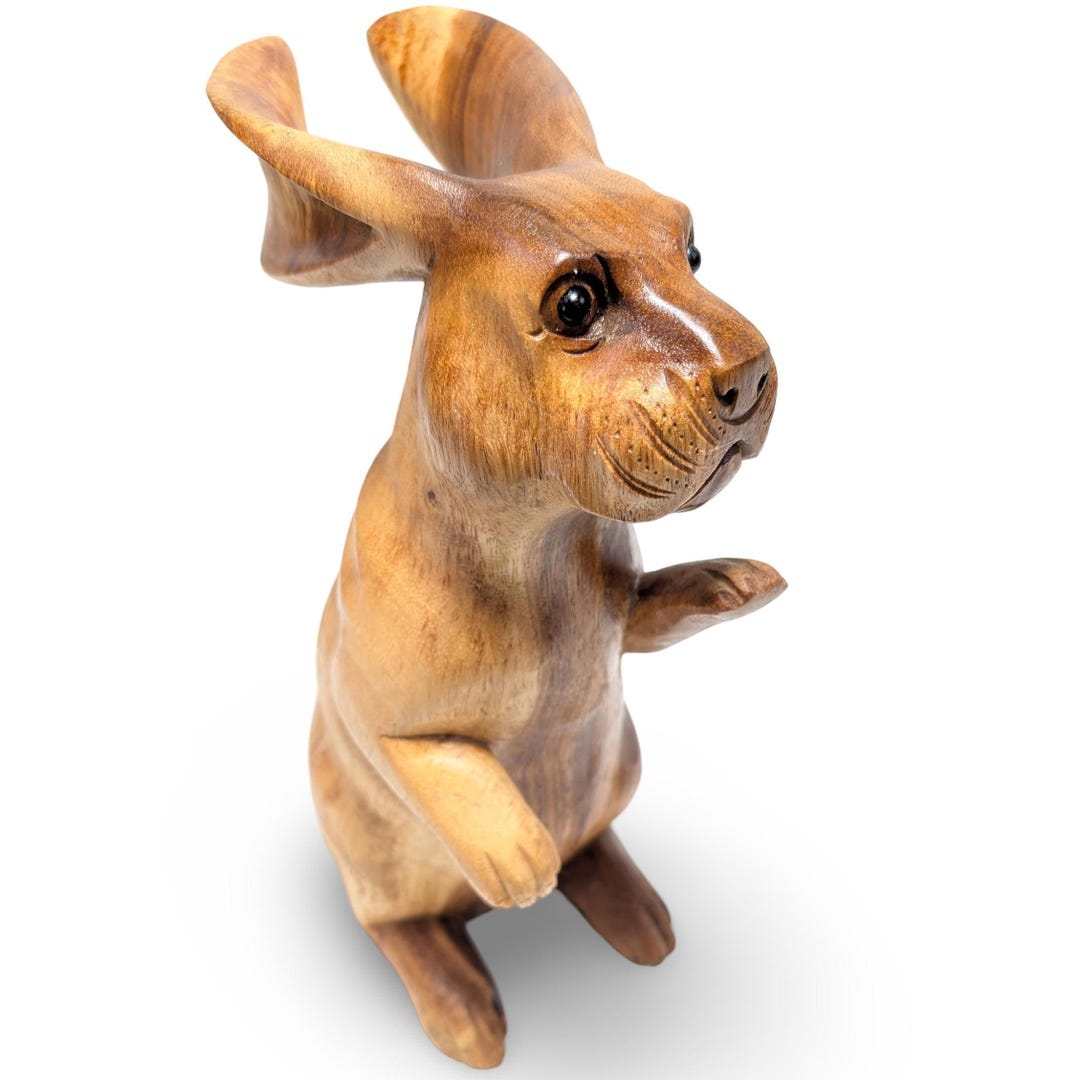 ARTISAN WOOD RABBIT, Wooden Rabbit Sculpture, Hare Carving, Standing ...