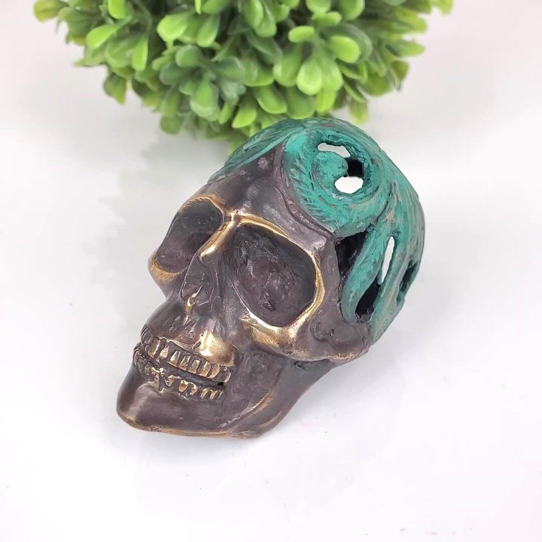 BRONZE SKULL TRINKET, Metal Skeleton Head, Bronze Skull Head, Bronze ...