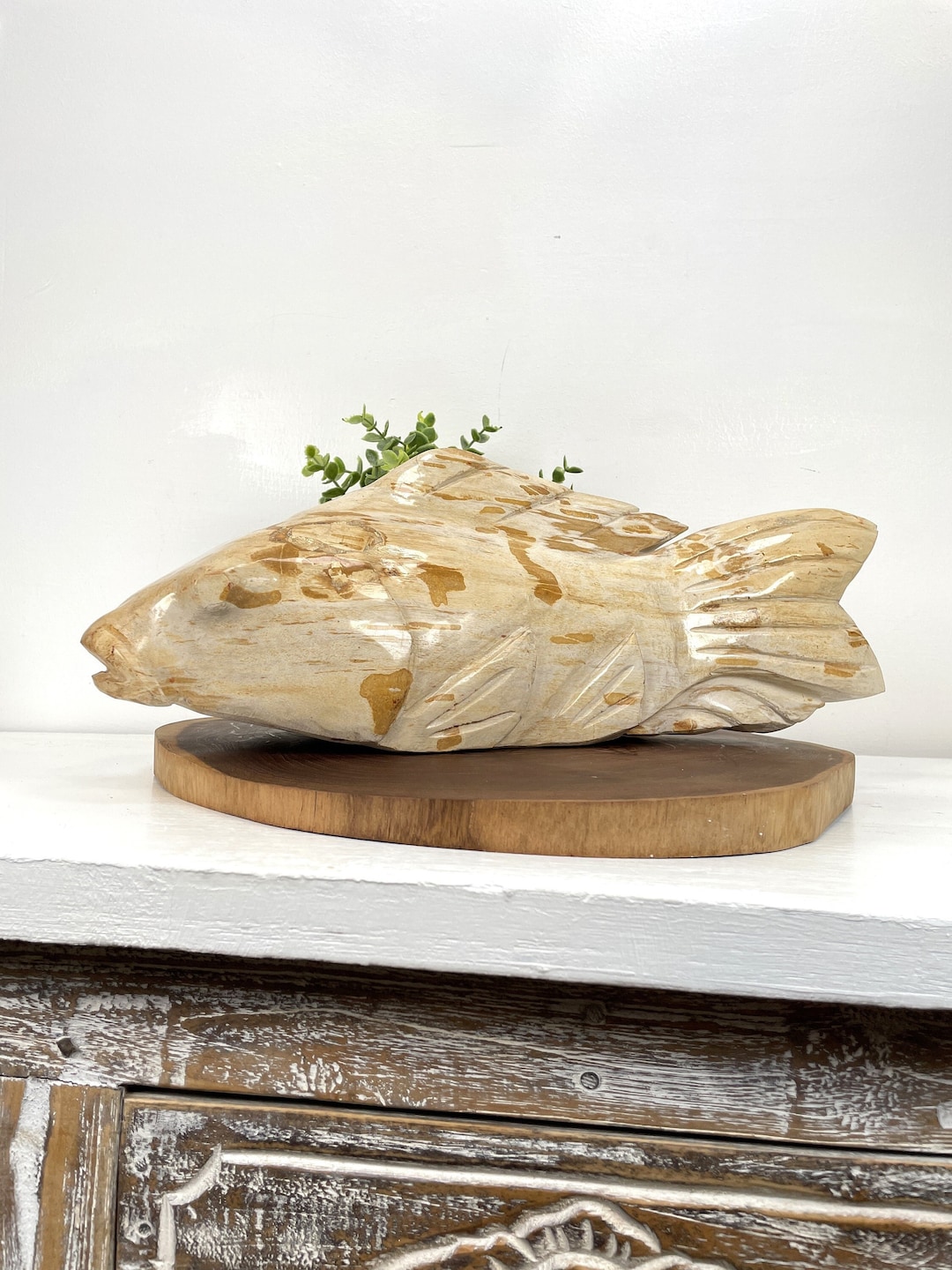 STONE KOI SCULPTURE, Hand Carved Koi, Wooden Carp Carving, Garden Fish ...