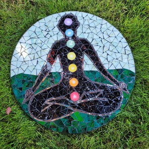MOSAIC CHAKRA HANG, Rainbow Mosaic Tile, Yoga Wall Hang, Meditating ...