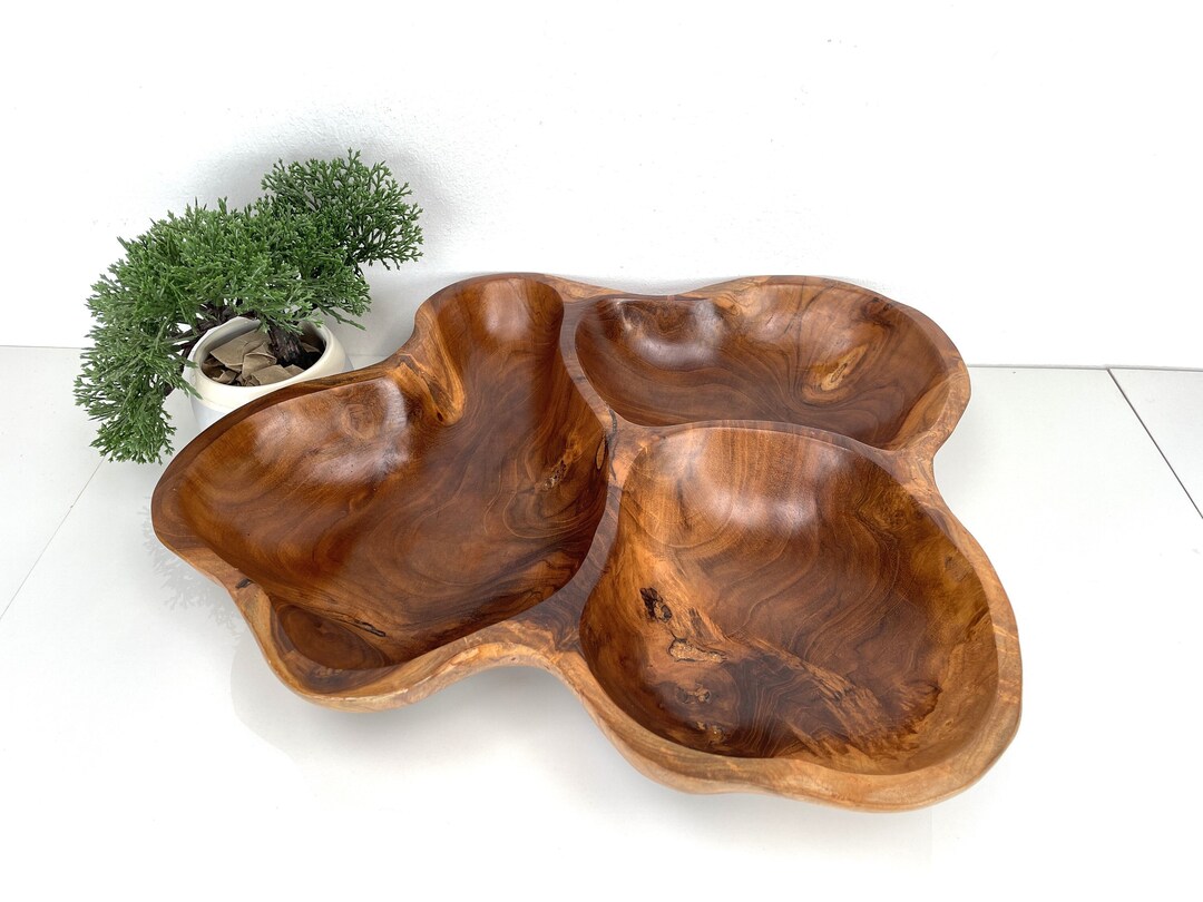 RUSTIC TEAK PLATTER, Live Edge Tray, Teak Centerpiece, Appetizer Tray ...
