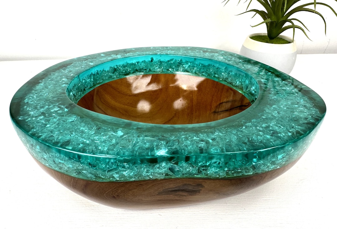 AQUA WOOD RESIN Bowl, Resin Dish, Resin Fruit Bowl, Epoxy Bowl, Teak ...