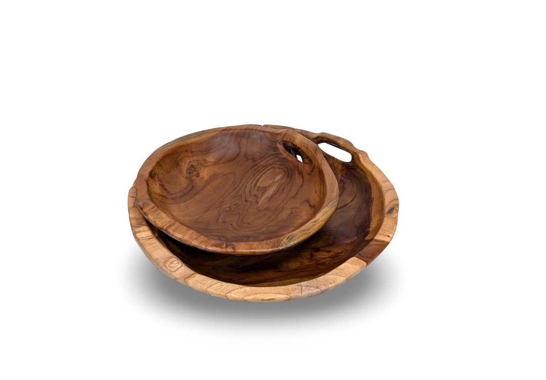 PRIMITIVE TEAK Platters, Wood Platter Set, Rustic Wood Bowl Set, Wood ...