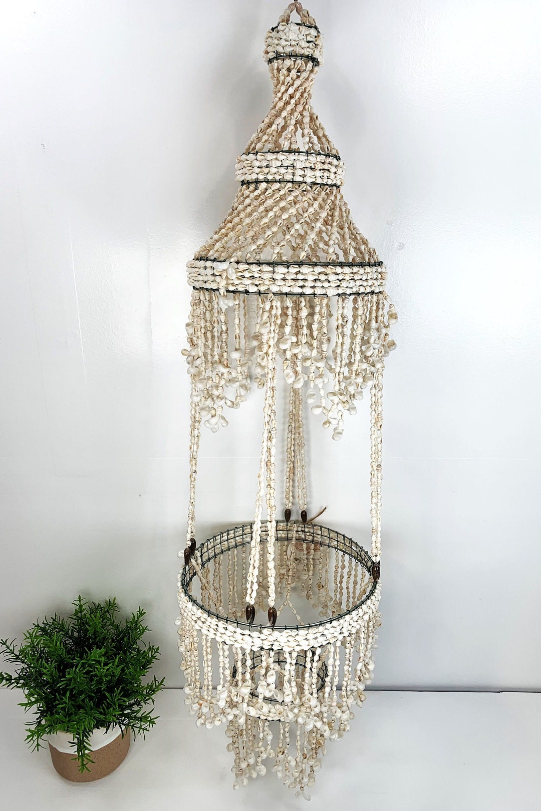 LARGE SHELL HANGING Fixture, Shell Chandelier, Vintage Boho Chandelier ...