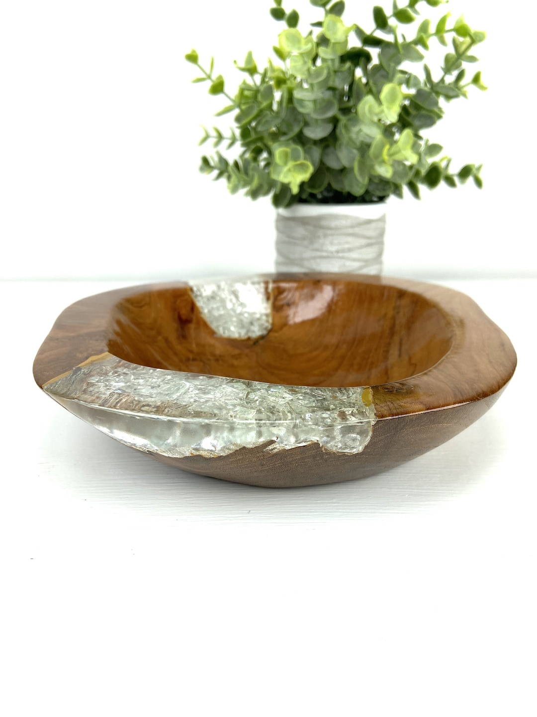 WOOD RESIN BOWL, Iridescent Resin Bowl, Cracked Glass Resin Bowl, Bali ...