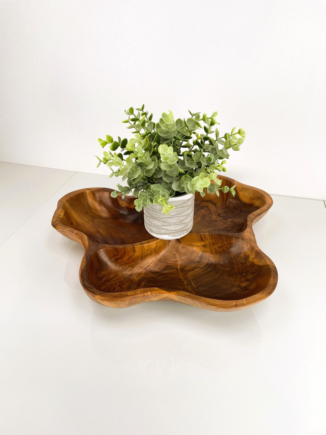 RUSTIC TEAK PLATTER, 3 Section Wood Platter, Live Edge Tray, Teak ...