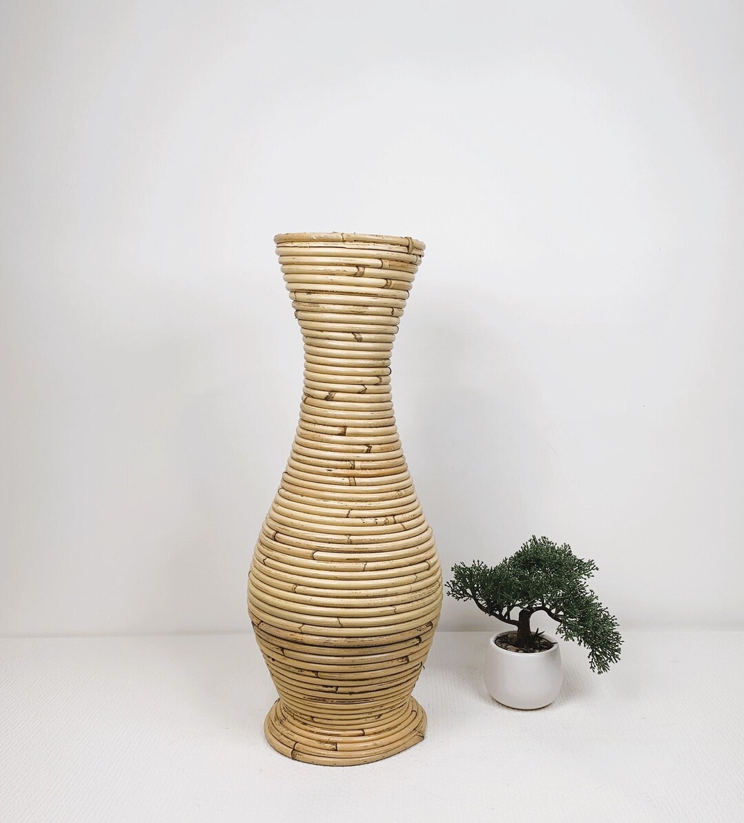 RATTAN FLOOR VASE, Handcrafted Vase, Wicker Vase, Natural Wood Vase ...