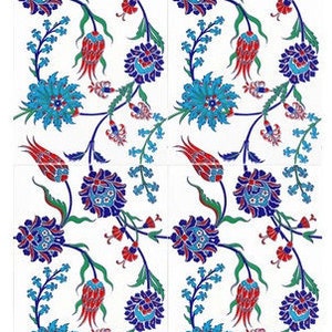 4x Turkish Ceramic Tile, Set of 4, Bathroom Tiles, Hamam Tile, Kitchen ...