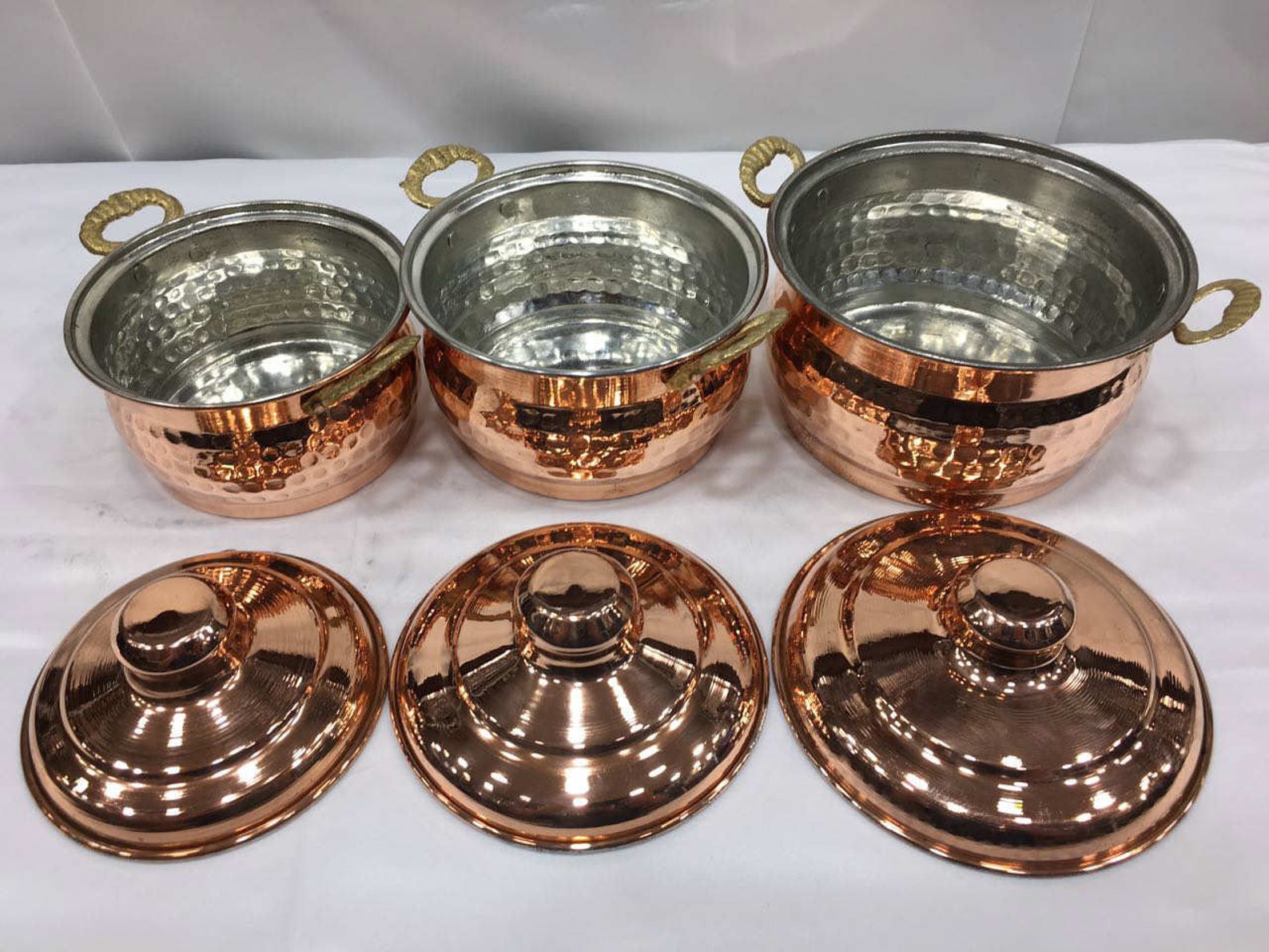 3x Turkish Copper Pot Set of Three Handmade Copper Cooking | Etsy