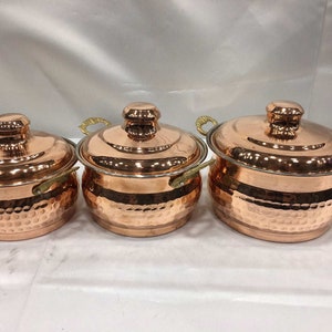 3x Turkish Copper Pot Set of Three, Handmade Copper Cooking Pot Set of ...