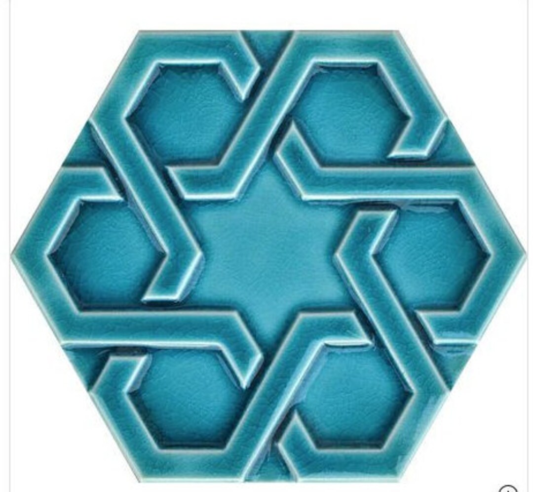4x Turquoise Ceramic Tile, Set of 4, Hexagon Tiles, Bathroom Tiles ...