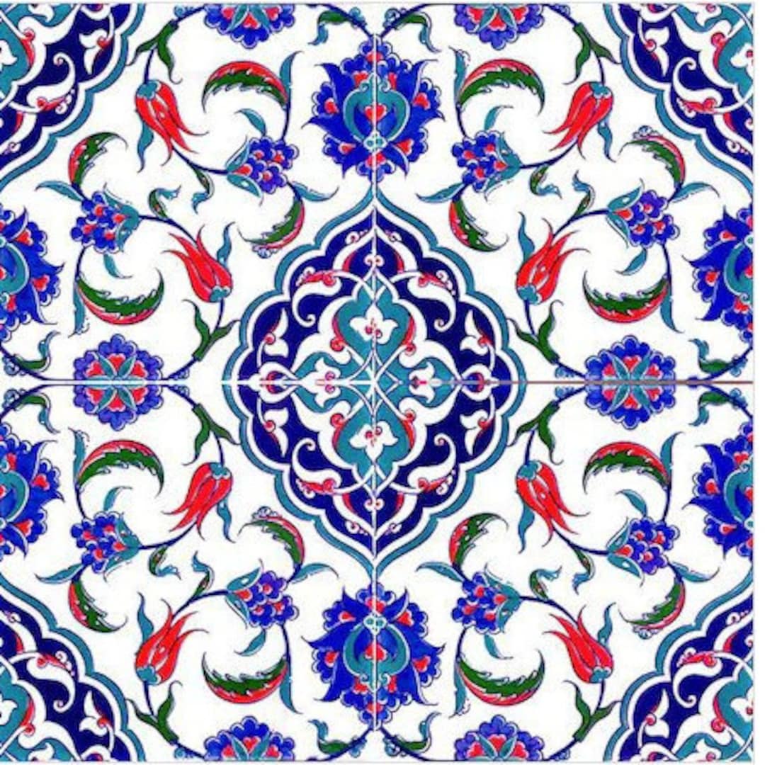 4x Turkish Ceramic Tile, Set of 4, Bathroom Tiles, Hamam Tile, Kitchen ...