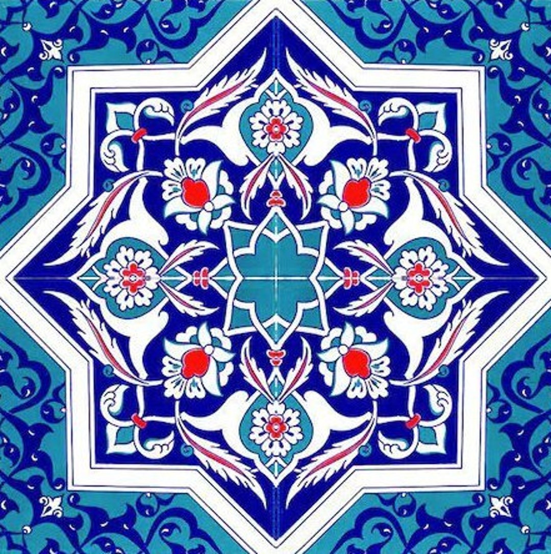 4x Turkish Ceramic Tile, Set of 4, Bathroom Tiles, Hamam Tile, Kitchen ...