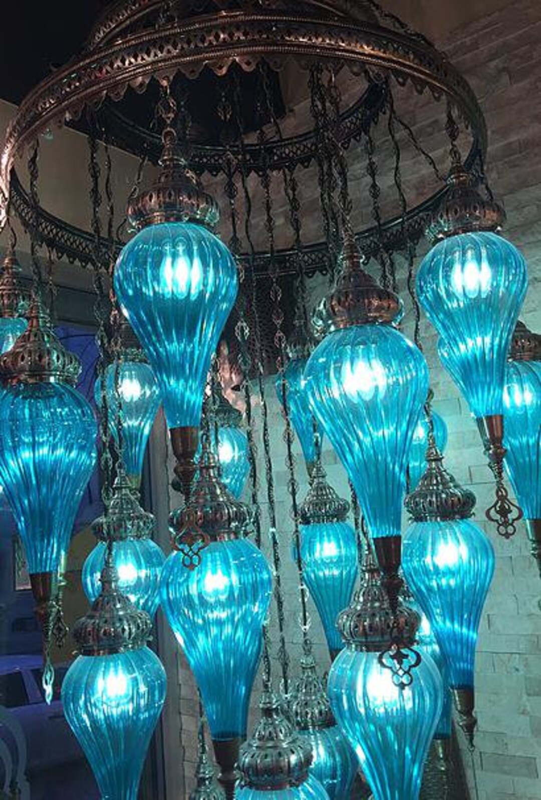 Outstanding Blown Glass Ottoman Chandelier, Blue, Turkish Chandelier - Etsy