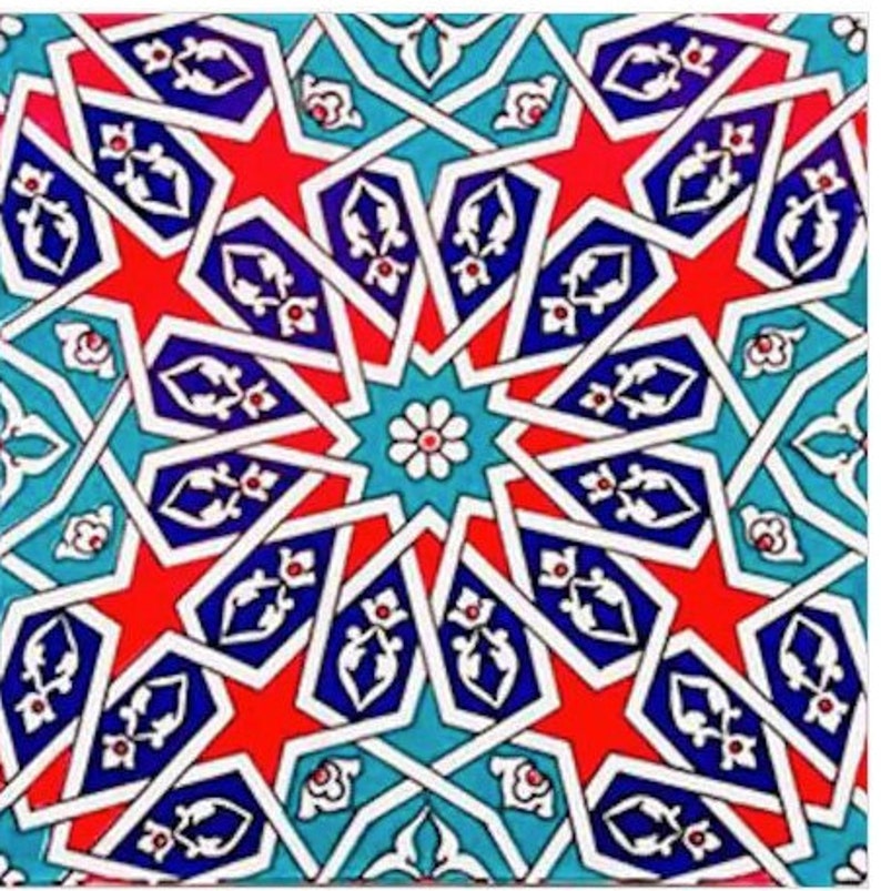 4x Turkish Ceramic Tile, Set of 4, Bathroom Tiles, Hamam Tile, Kitchen ...