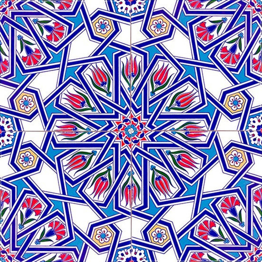 4x Turkish Ceramic Tile, Set of 4, Iznik Ceramic Tiles, Hamam Tile ...