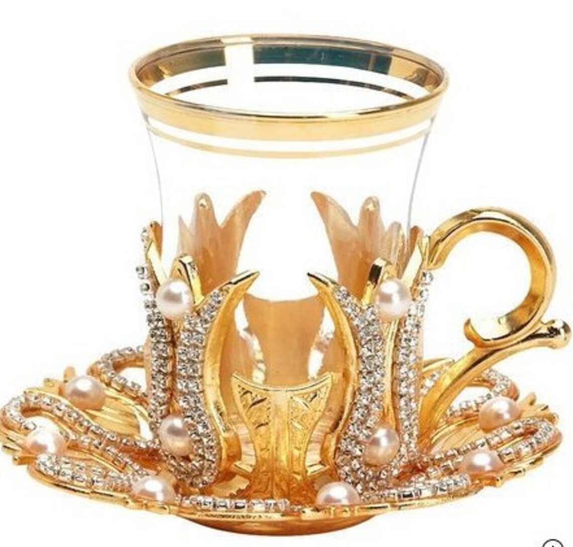 6 X Turkish Tea Glass Set, Turkish Tea Glass Set for Six, Gold, Turkish ...