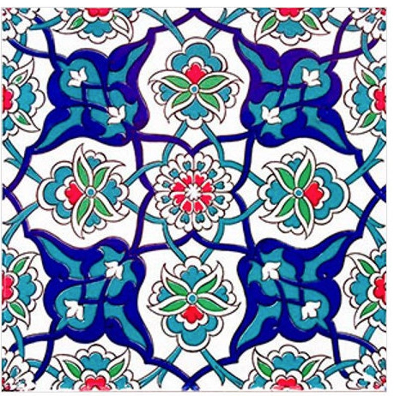4x Turkish Ceramic Tile, Set of 4, Iznik Ceramic Tiles, Hamam Tile ...