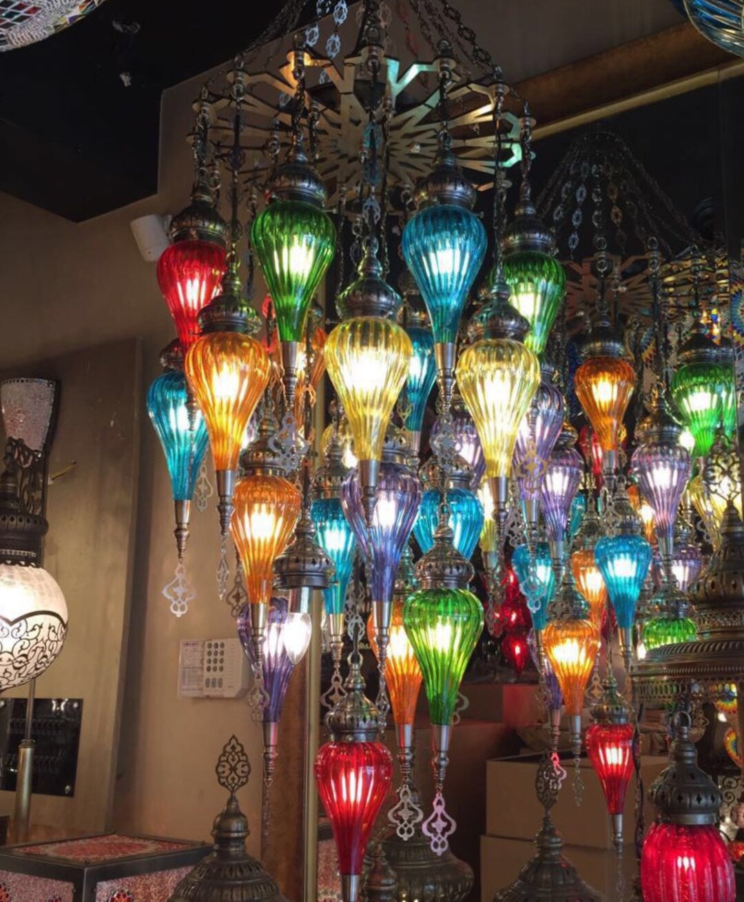 Handmade Multi-color Turkish Chandelier, 25 Lamps, Blown Glass ...