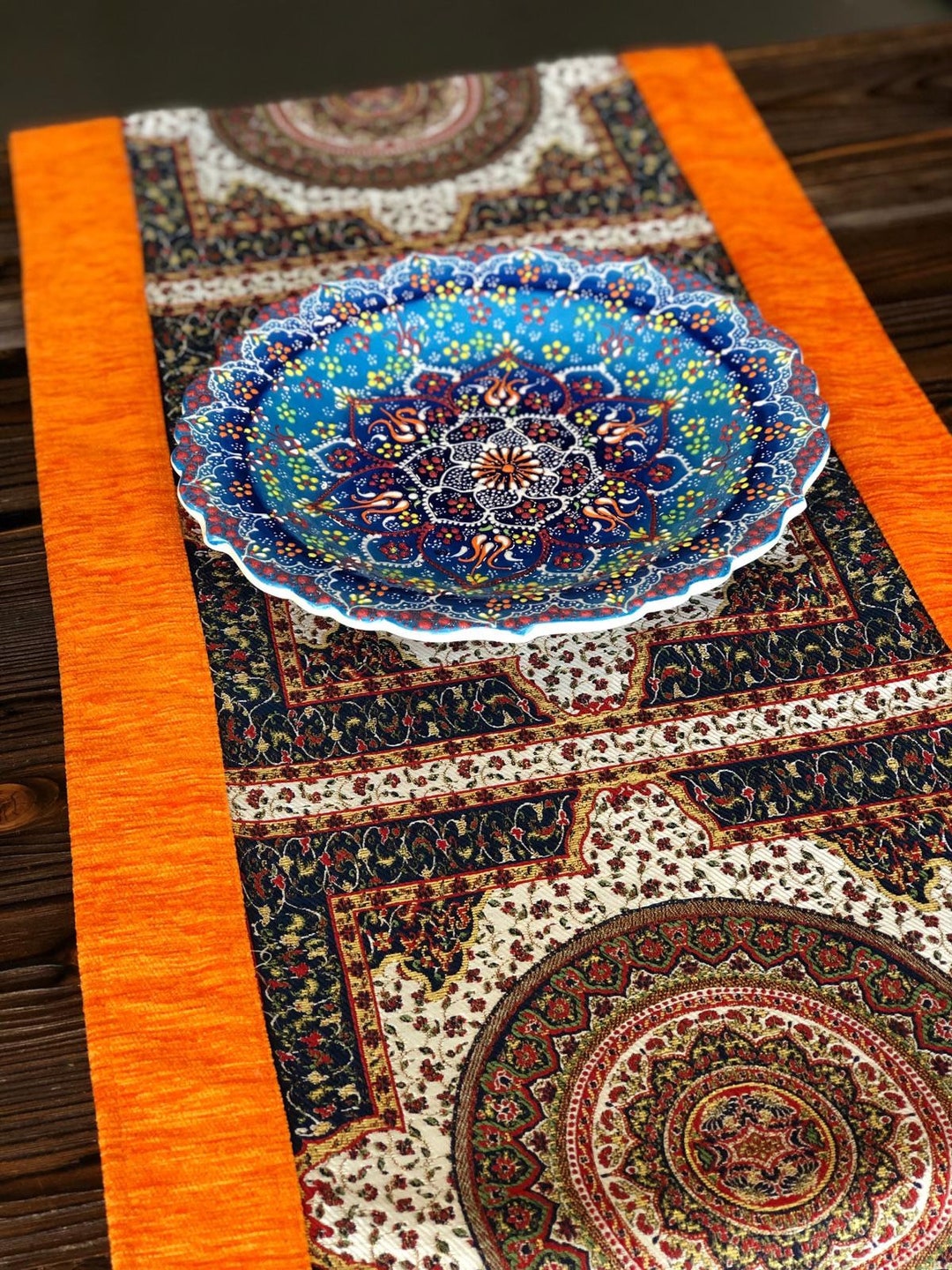 Turkish Oriental Table Runner, Oriental Table Runner, Orange Table ...