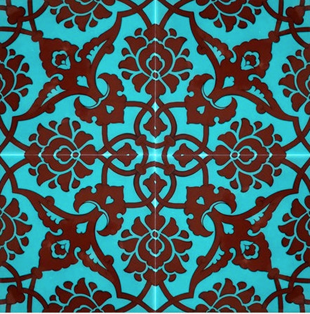 4x Turkish Ceramic Tile, Set of 4, Bathroom Tiles, Hamam Tile, Kitchen ...